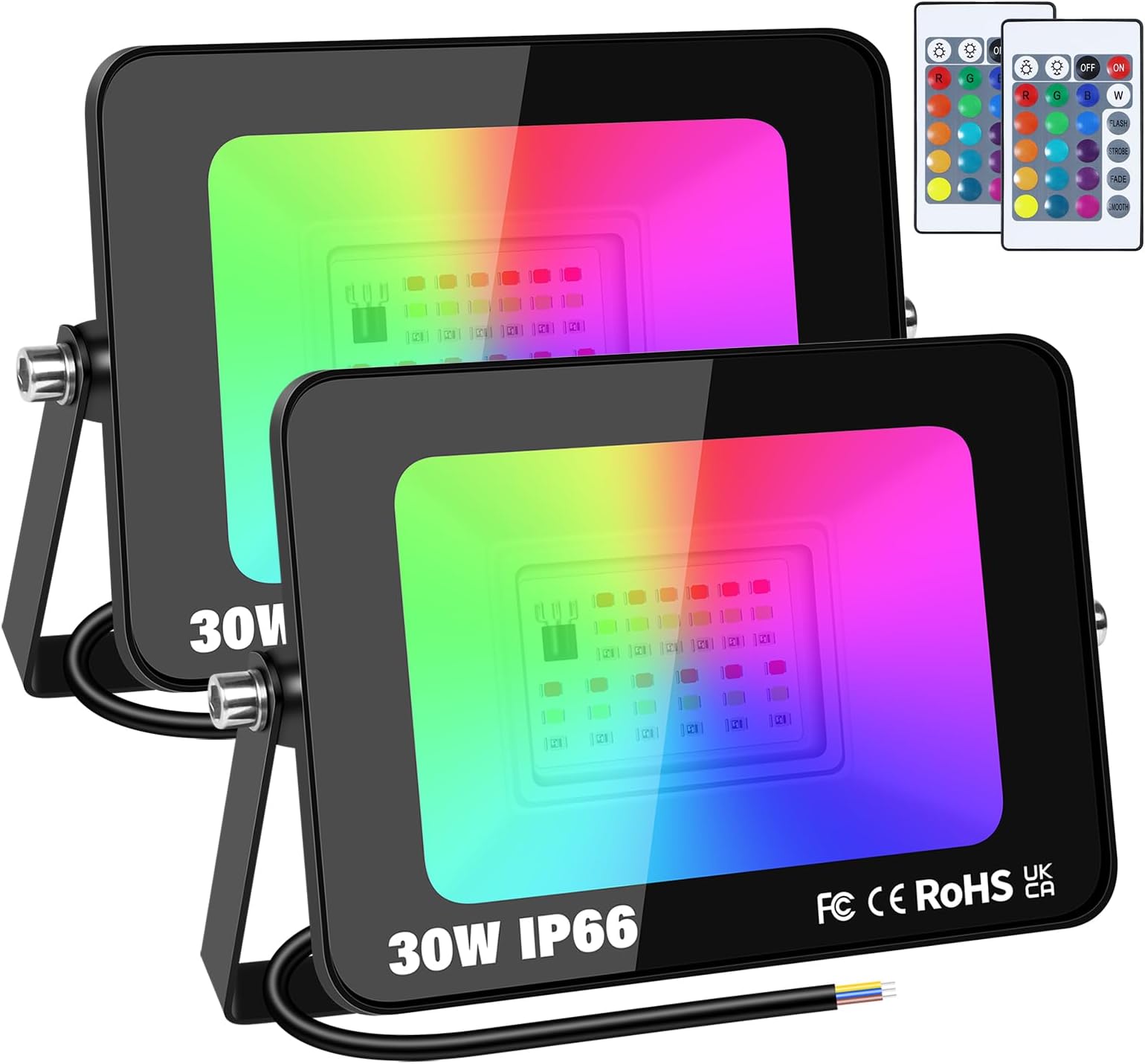 RIGIDON 2 Pack Outdoor RGB LED Floodlight, 30W Dimmable 16 Colour ...