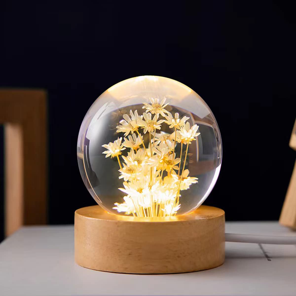 Amazon.com: DESHINTKE Yellow Daisy Glowing Crystal Ball Eternal Flower ...