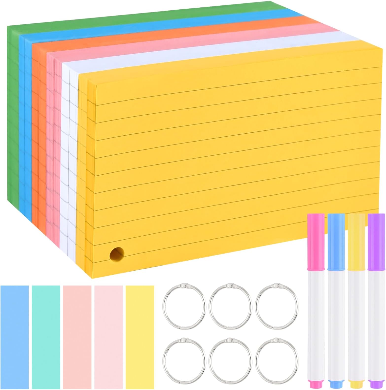 NACHLYNN 300 Pcs Colored Index Cards 3 x 5 in Colored Notecards Ruled ...