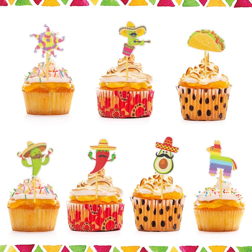 Amazon.com: Hying 42 PCS Mexican Cupcake Toppers, Cactus Chili Cake ...