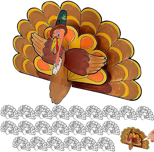 Amazon.com: Cholemy 24 Sets Thanksgiving Crafts Color Your Own Turkeys ...