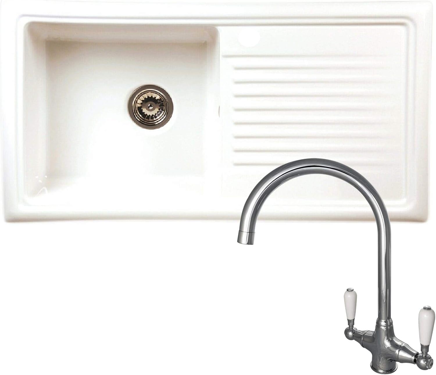 Reginox Ceramic Inset Kitchen Sink Single Bowl with Revesible Drainer ...