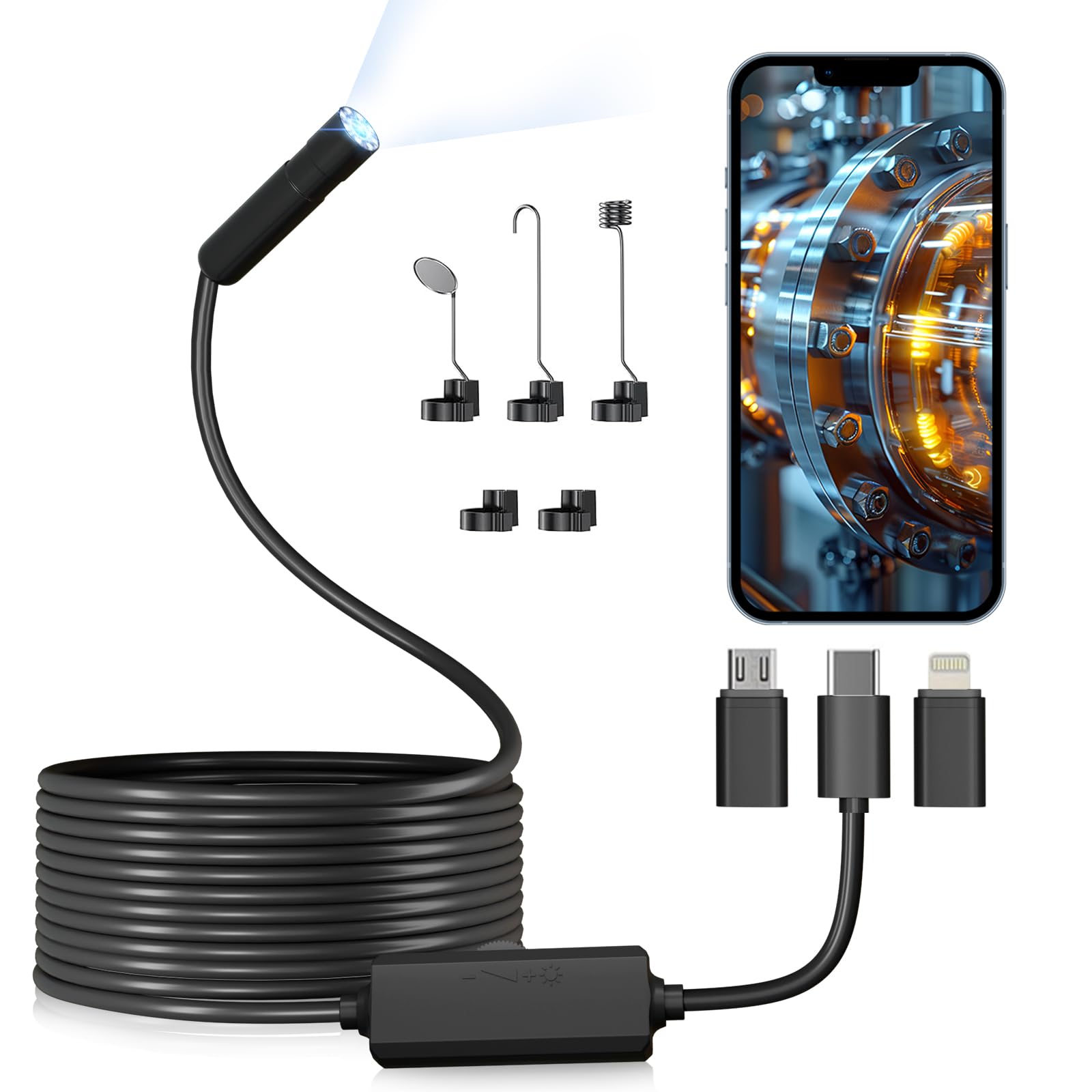 Amazon.com: Endoscope Camera with Light, Borescope with 8 Adjustable ...