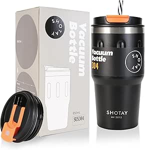 Shotay 20oz/650ml Coffee Mug Tumbler, Vacuum Insulated Leak-Proof Travel Cup with Straw, Double ...