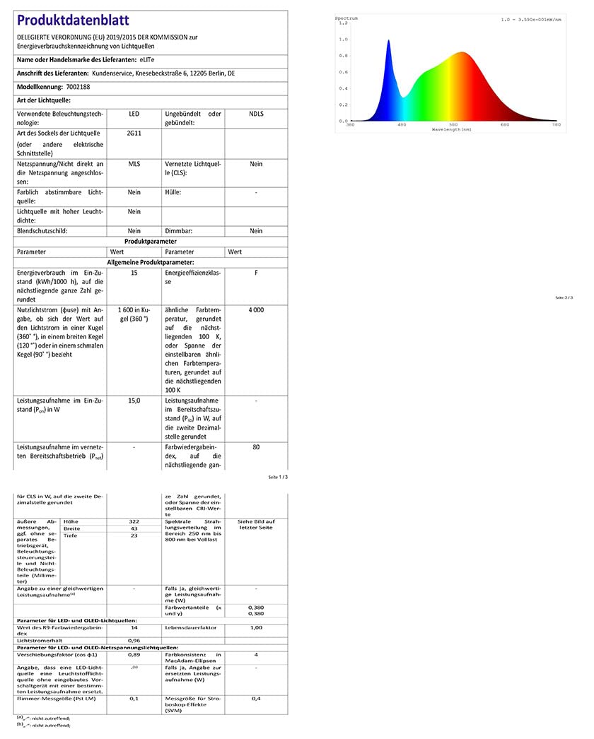 eLITe LED Lampe 2G11 15W 4000K 840 1600lm 32,0cm 360° : Amazon.de ...