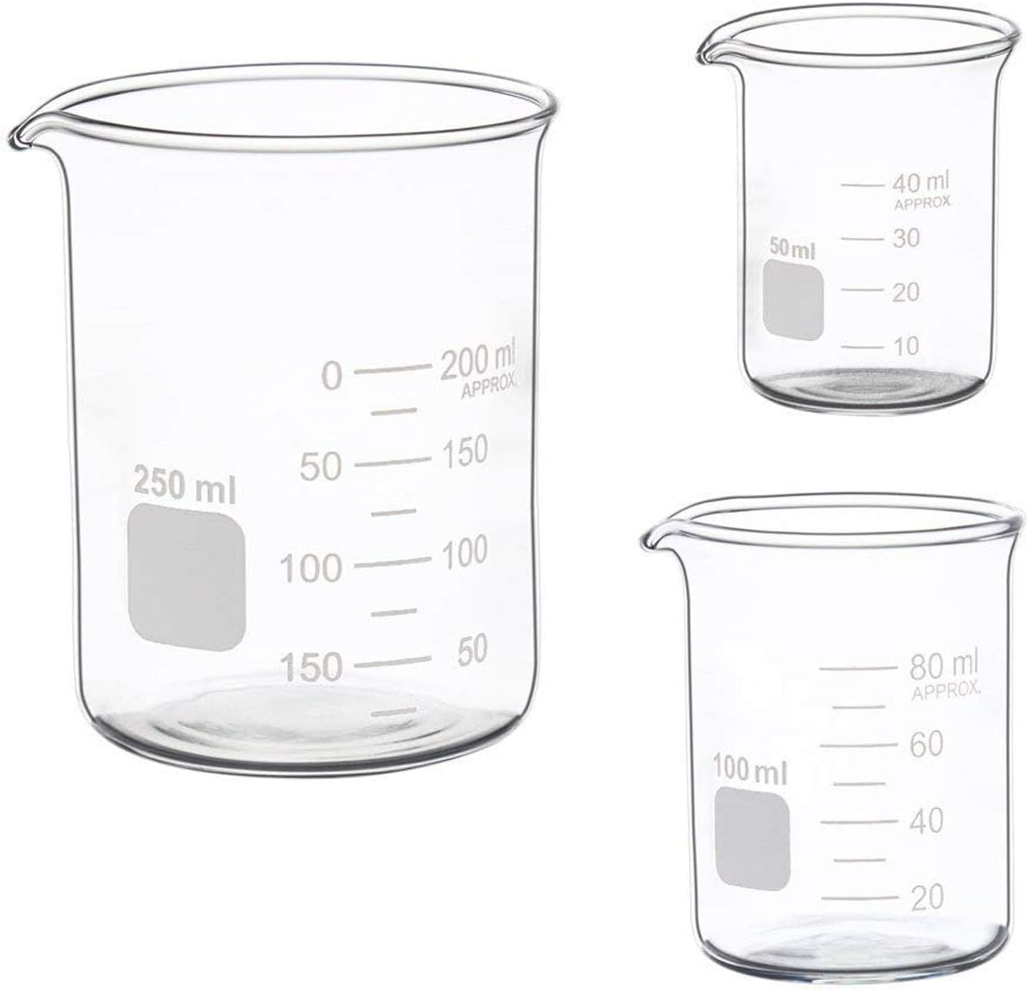 Amazon.com: SCIENCENT Glass Beaker 50ml, 100ml, 250ml (Set of 3 ...