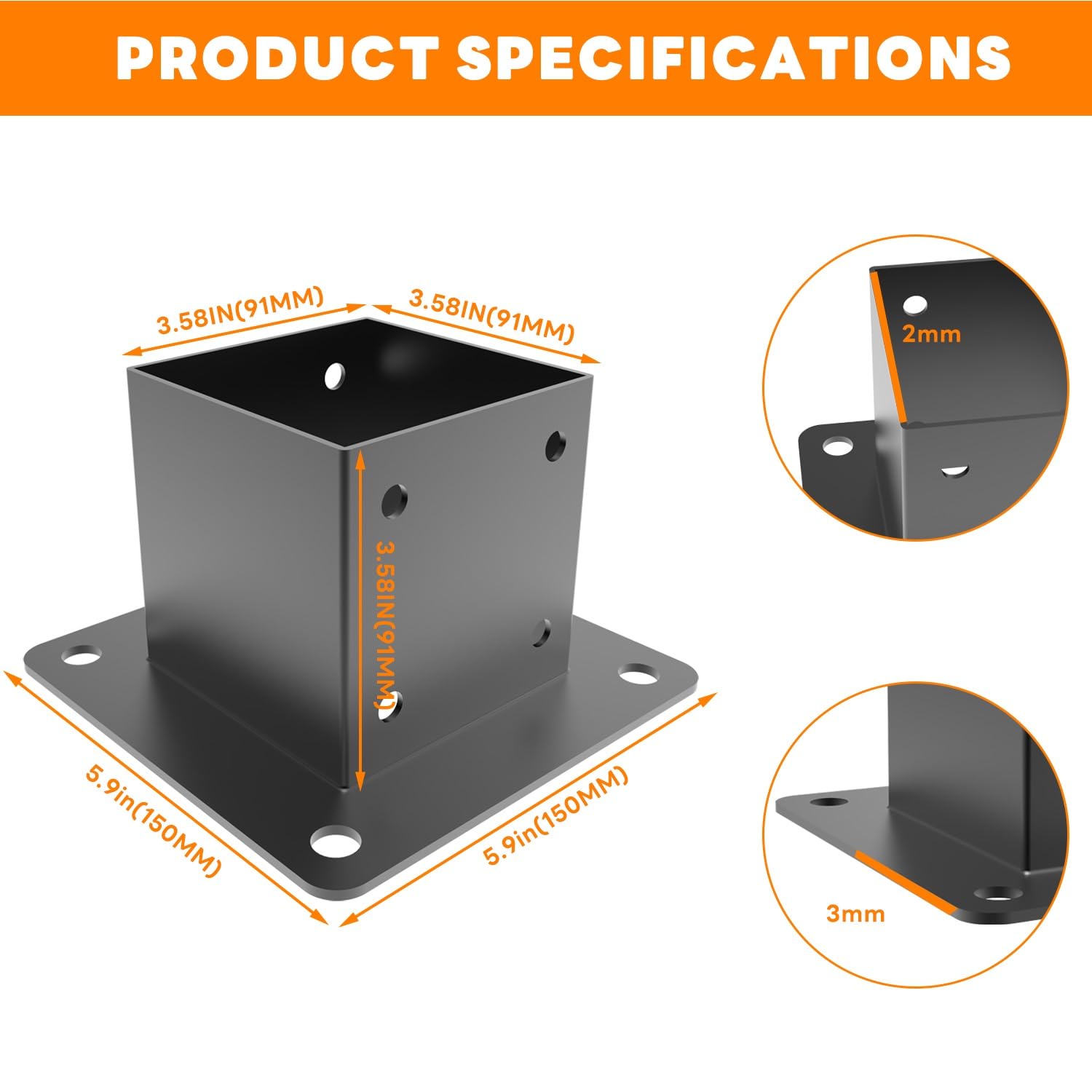 Snapklik.com : YEOOE 4x4 Post Base, Deck Post Brackets Powder Coated ...