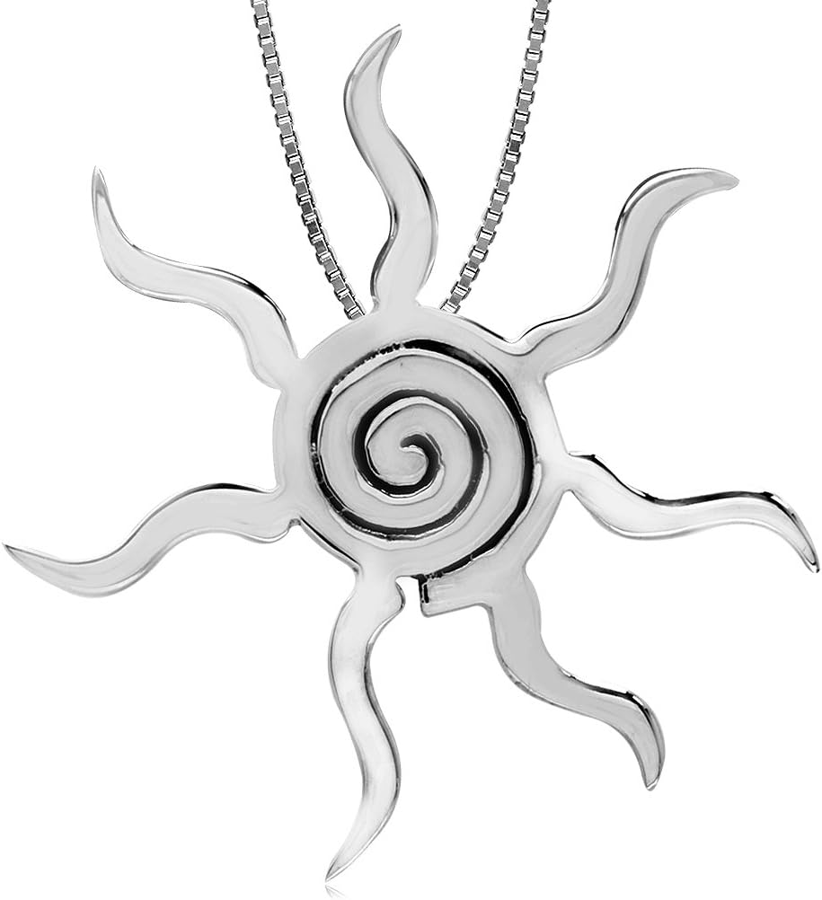 Amazon.com: Silvershake 925 Sterling Silver Spiral Sun Pendant with 1mm ...