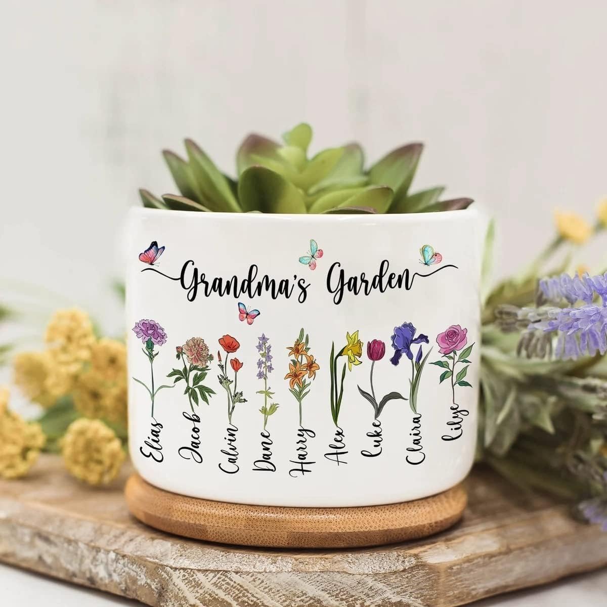 Amazon.com: Custom Birth Month Flower Mom's Garden Plant Pot; Grandma's ...