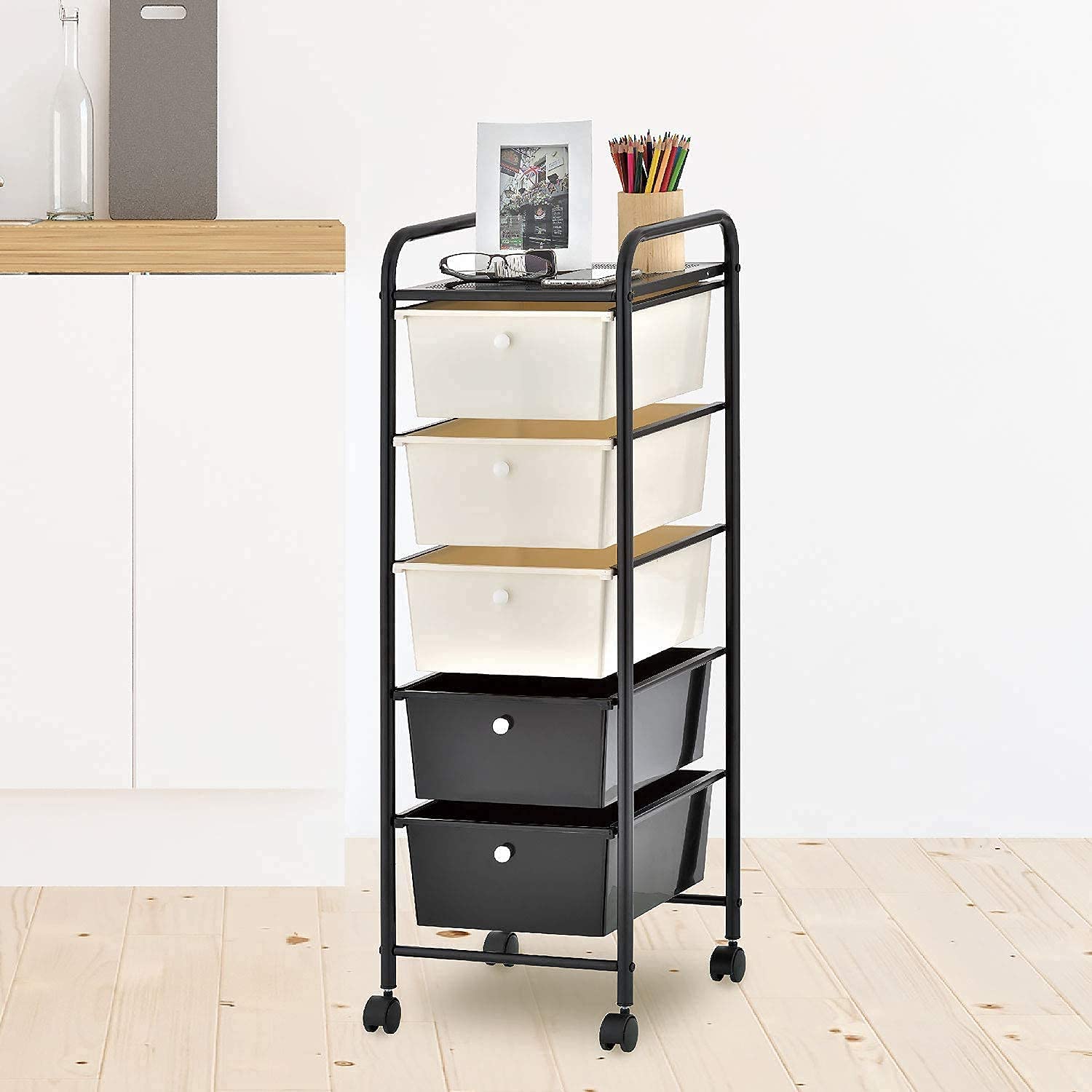 Drawer Storage Carts 5-Drawers Rolling Cart Utility Drawers Organizer ...