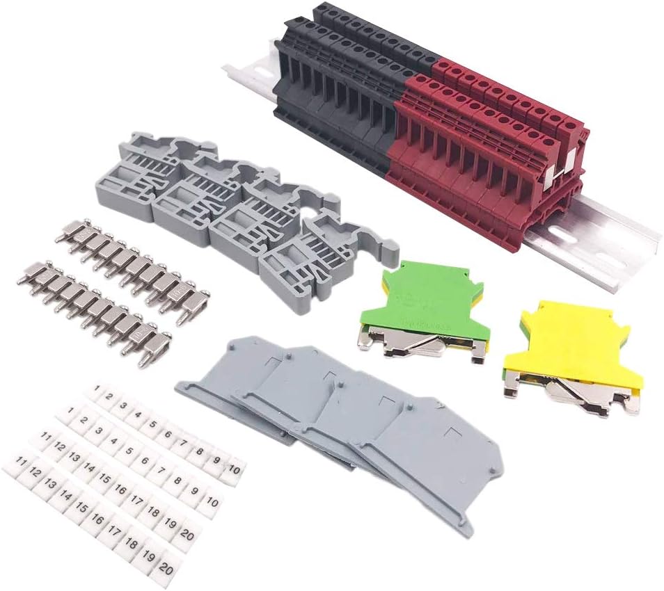 Bopfimer DIN Rail Terminal Blocks Kit Terminal+Ground Blocks+Aluminum ...