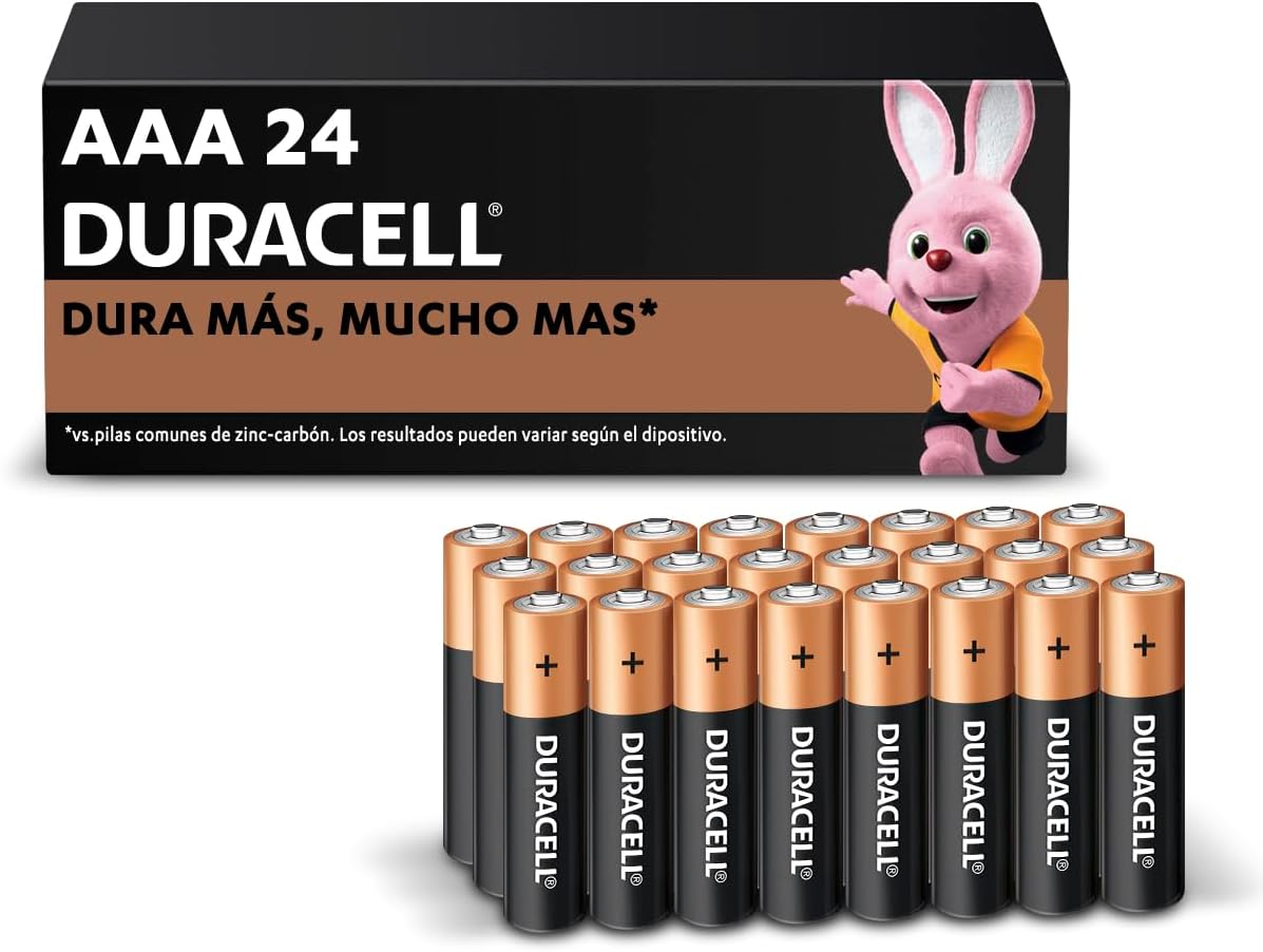 Duracell Pilas Alcalinas AAA, Paquete de 24 Baterías 1.5V, Larga ...