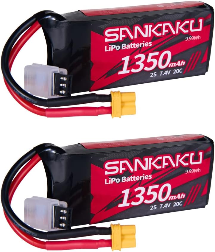 Amazon.com: SANKAKU 2PCS 2S Lipo Battery 1350mAh 20C 7.4V Lipo Soft ...