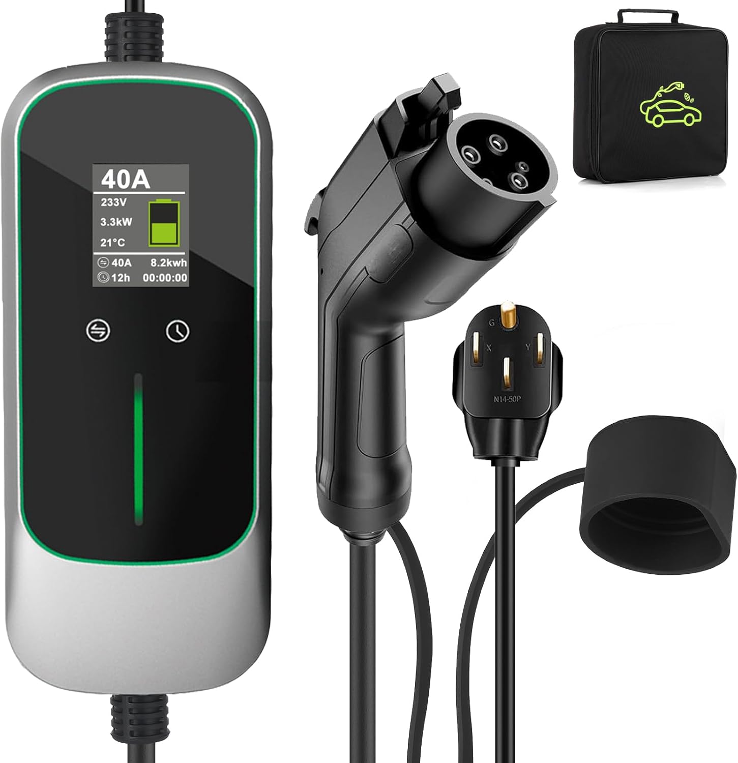 Amazon.com: veco chajor Level 2 EV Charger 40Amp 240V, Portable EV Charger with NEMA 14-50 Plug ...