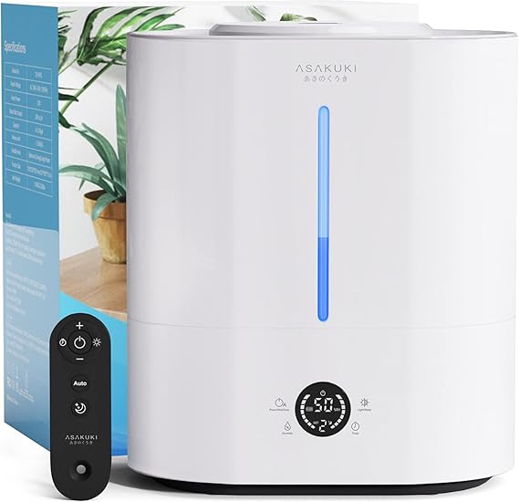 ASAKUKI Humidifiers for Bedroom Large Room, 4L Top Fill Cool Mist ...