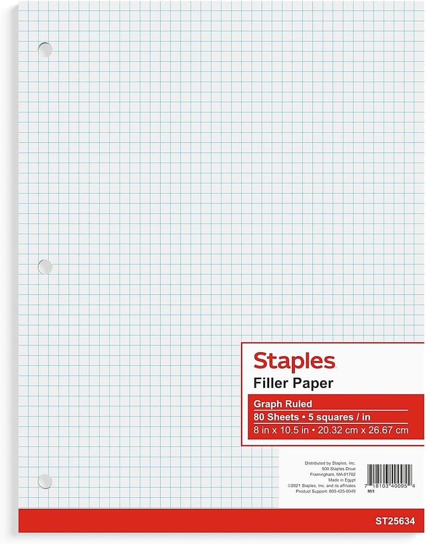 Amazon.com : Staples Graph Ruled Filler Paper, 8-inch x 10.5-inch ...
