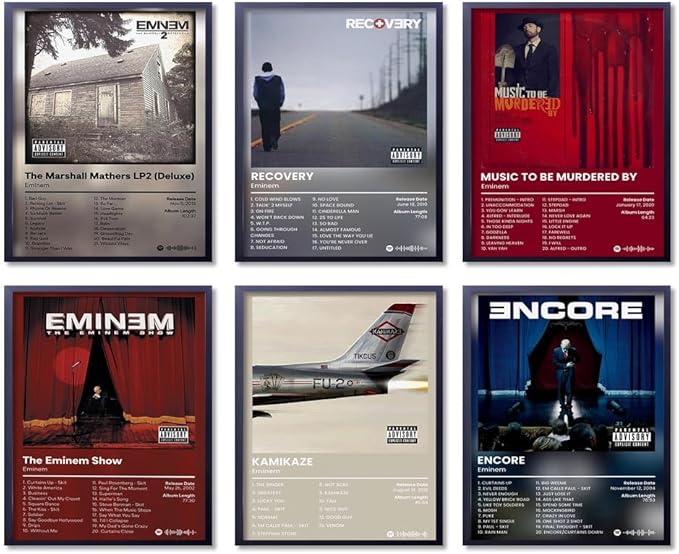 Rap Singer Eminem Poster Set of 6 Music Album Cover Poster for Room ...