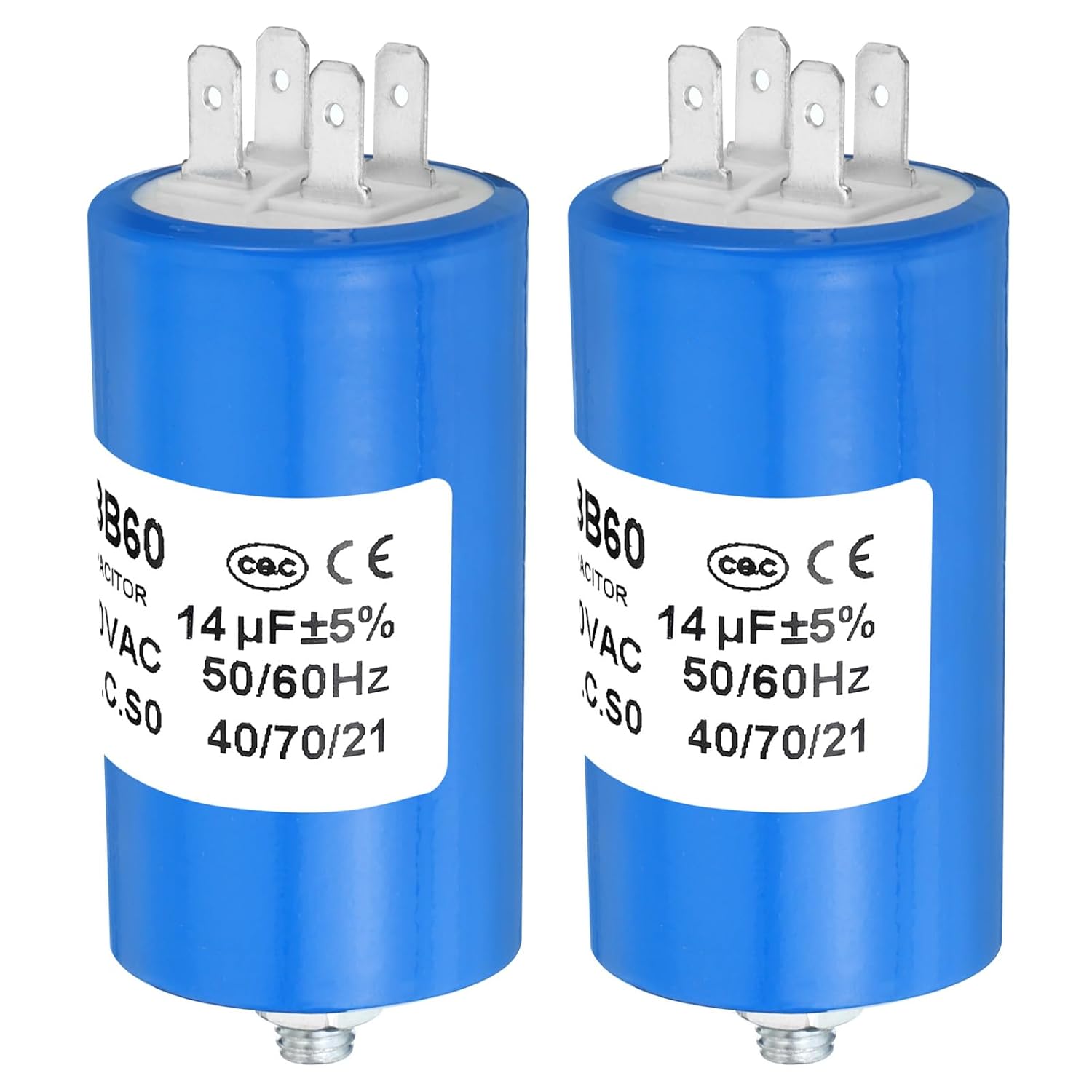 PATIKIL CBB60 14uf Running Capacitor,2Pcs AC 250V 4Pins 50/60Hz Cylinder Bottom with Screw 70 x ...