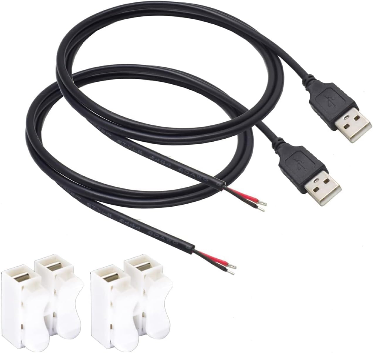 Amazon.com: 2pcs 1M/3.3Ft 20AWG USB 2.0 Male Plug 2pin Wire DIY Pigtail ...