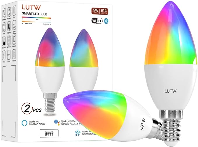 LUTW Smart Light Bulb, C37 Candle Bulbs with Colour Changing LED Light ...