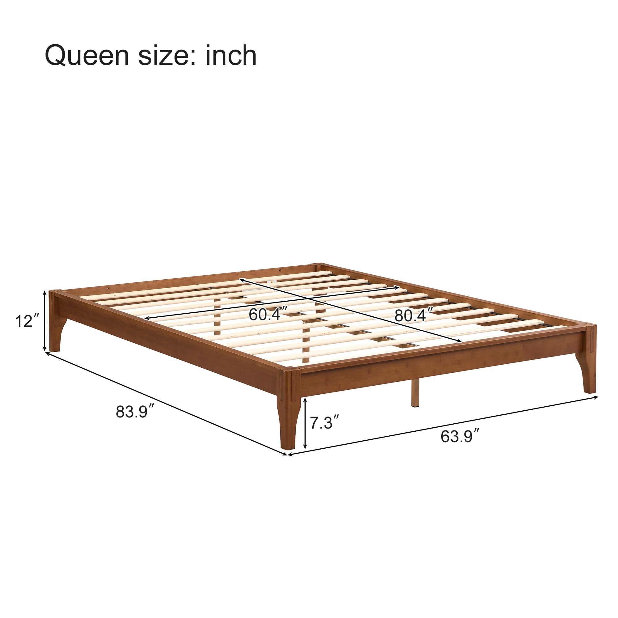 Snapklik.com : Merax Mid-Century Bamboo Platform Bed, Queen Size Bed Frame