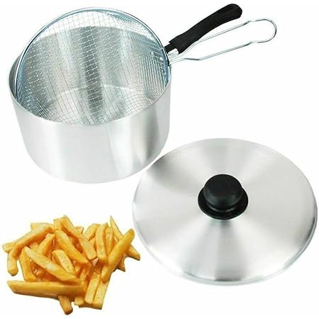 Non Stick Silver Chip Pan 22cm 9" Family Size Deep Fat Fryer Cooking ...