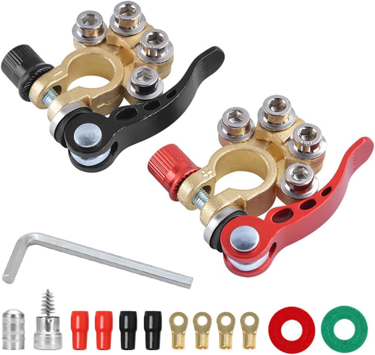 Car Battery Terminal Connectors, 2 Pcs 4 Way Quick Release Disconnect ...