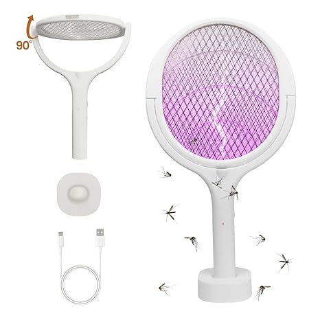 Dravina Mosquito Racquet Unique 90° Rotating Electric Bug Fly Swatter ...
