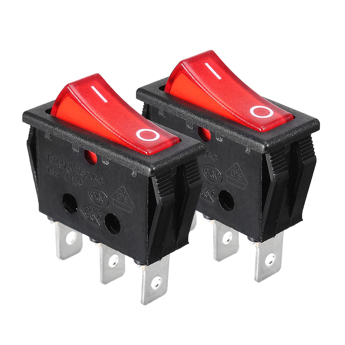 uxcell 16(4) A/250VAC 3 Terminal Red Light ON-OFF I/O SPST Rocker ...