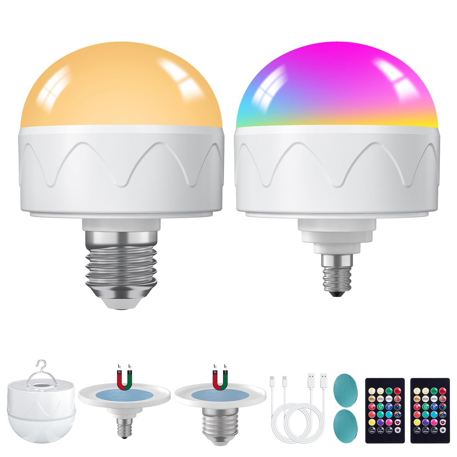 2Pack Rechargeable Light Bulbs with Remote E26/E12 Battery Operated ...