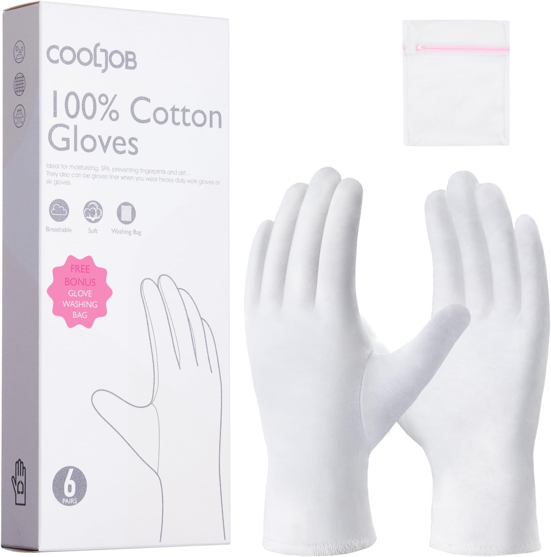 Amazon.com : Selizo 6 Pairs 100% White Cotton Gloves for Eczema ...