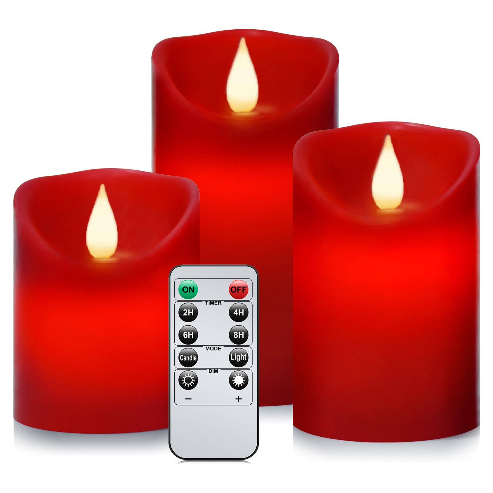 Roomsily Flameless Battery Operated Flickering Candles:3PACK Red Real ...