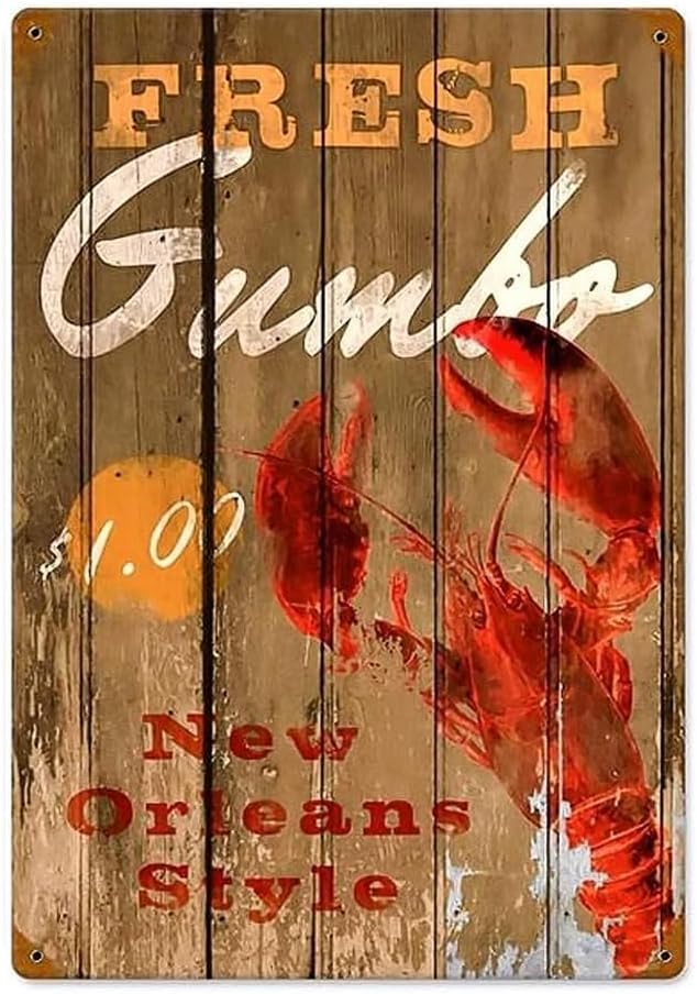 Amazon.com: Fresh Gumbo New Orleans Style Crawfish Signs Metal Tin Sign ...
