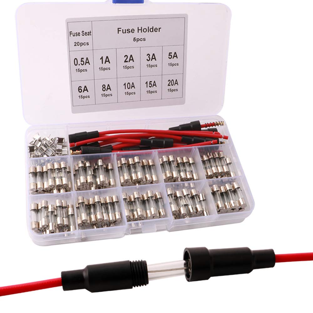 FULARR 175Pcs 5X20mm Professional Car Fast-Blow Glass Tube Fuse Kit ...