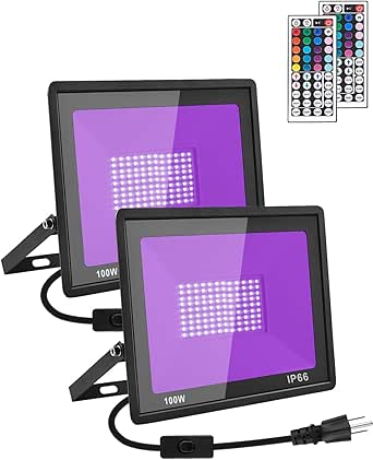 100W LED UV Black Light, RGB Flood Light 2 in 1, Blacklight for Glow ...