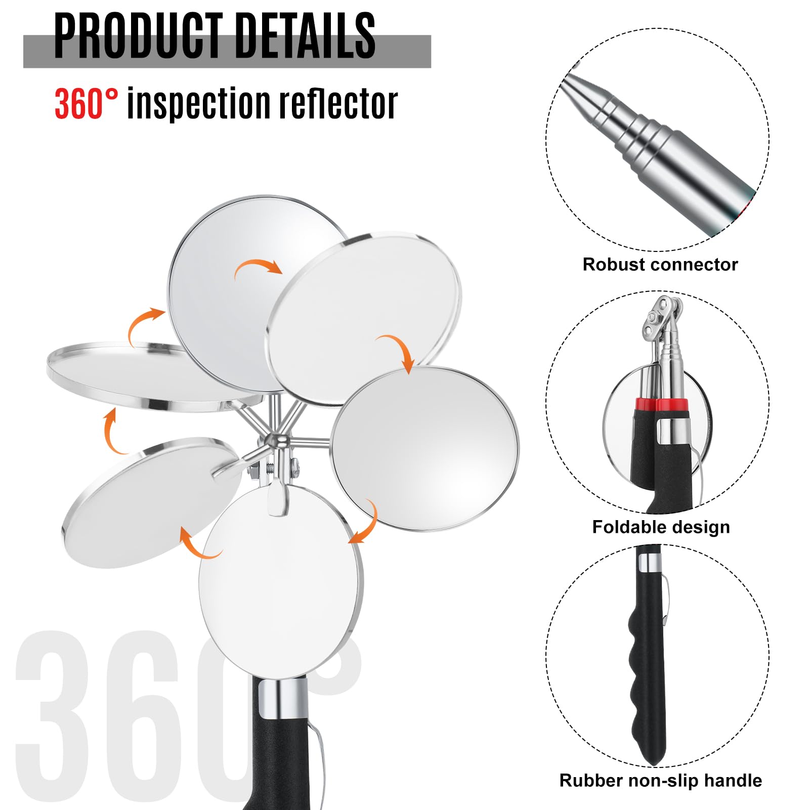 Snapklik.com : 6 Pcs Telescoping Inspection Mirror,Retractable 30 Inch ...