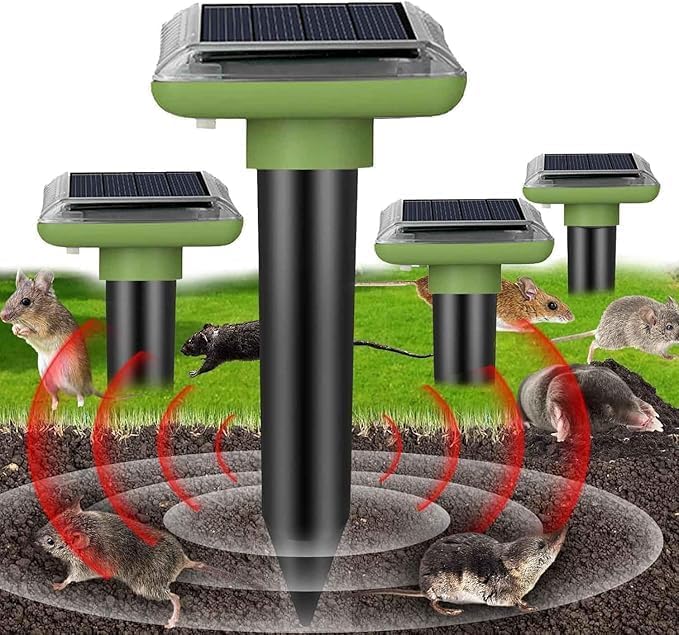 Solar Mole Repellent Ultrasonic 4 Pack Outdoor Powered Sonic Deterrent ...