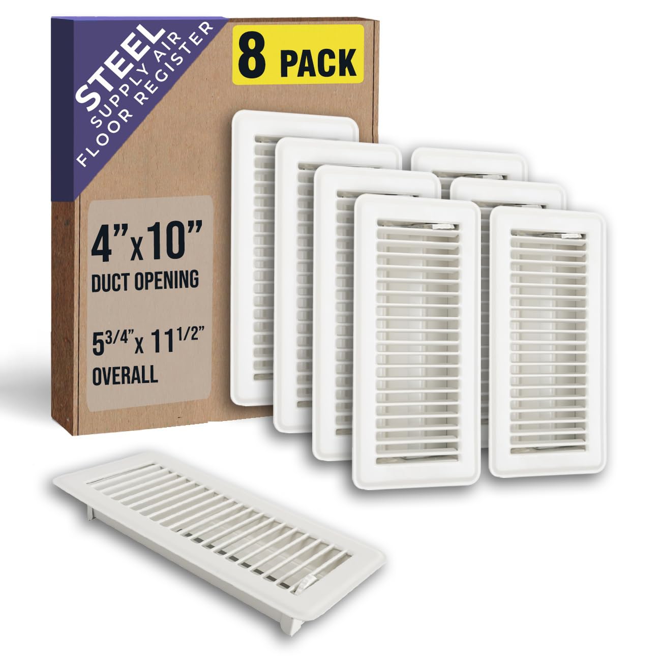 [8 Pack] Fits 4x10 and 10x4 Duct Opening Floor Register with Louvered ...