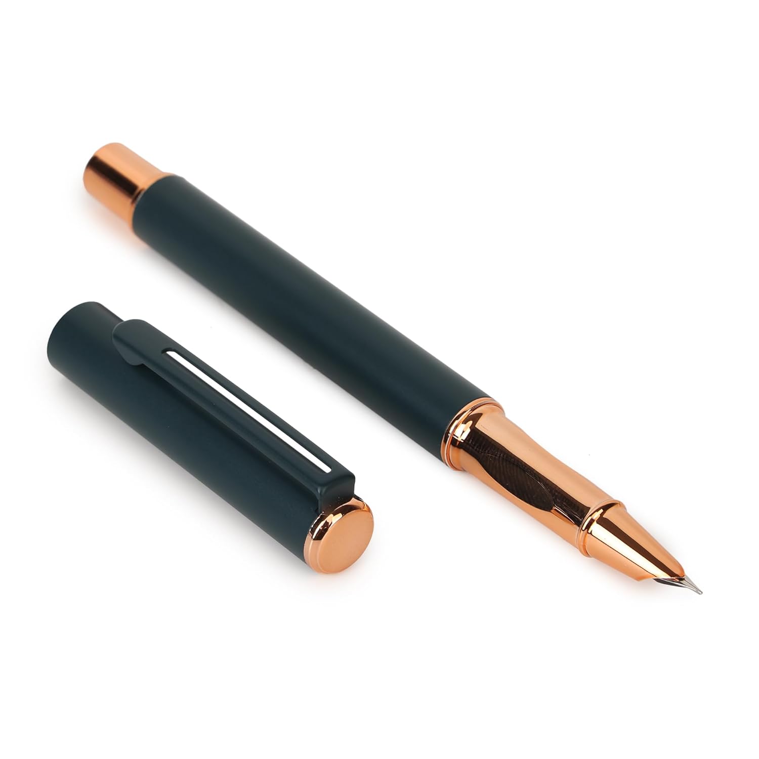 crewtone 20388 Luxury Dark Green Color Acrylic Fountain pen, Crafted Clip, Rose Gold Trim ...