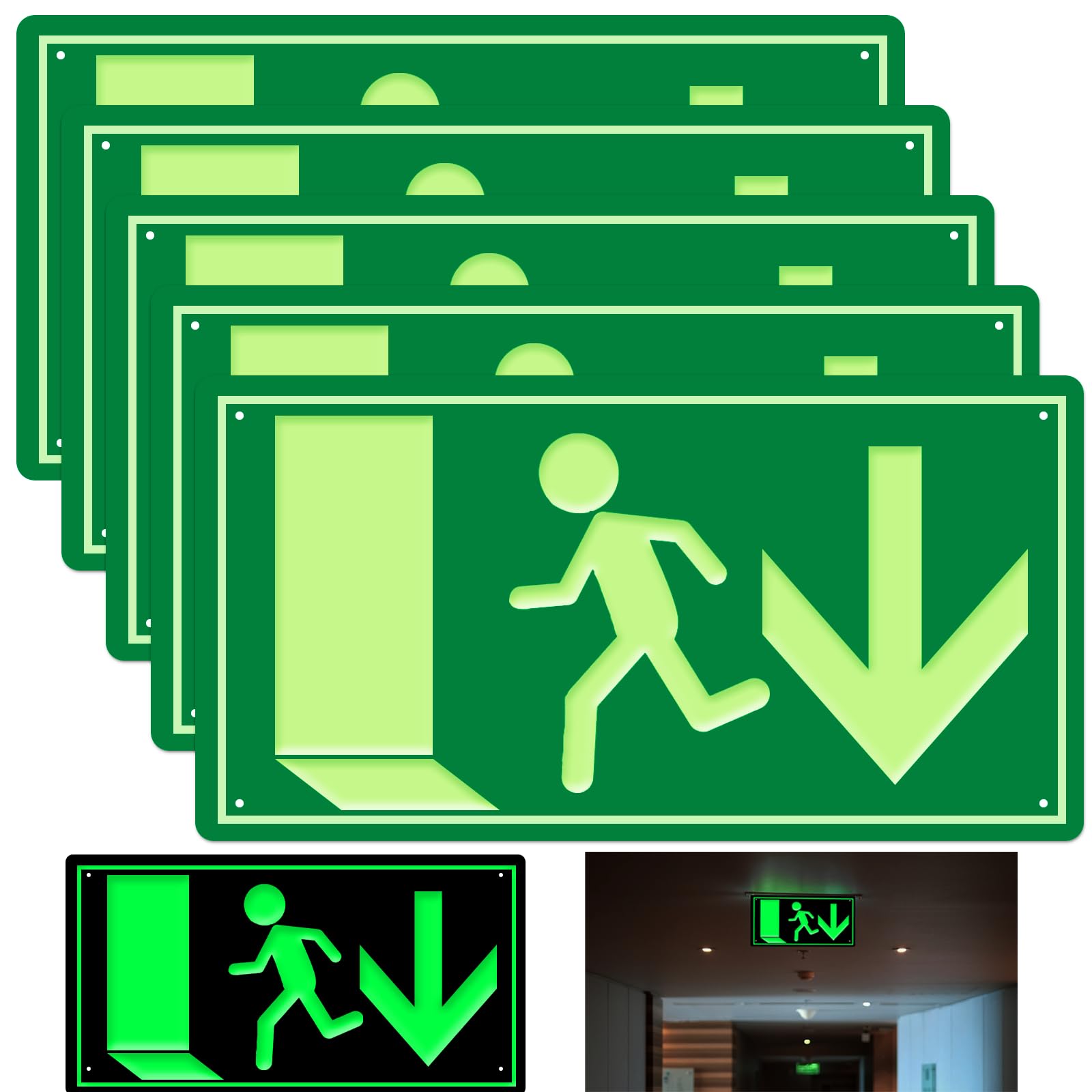 Emergency Exit Sign, 5 Pieces Emergency Exit Sign Down Arrow 30x15cm ...