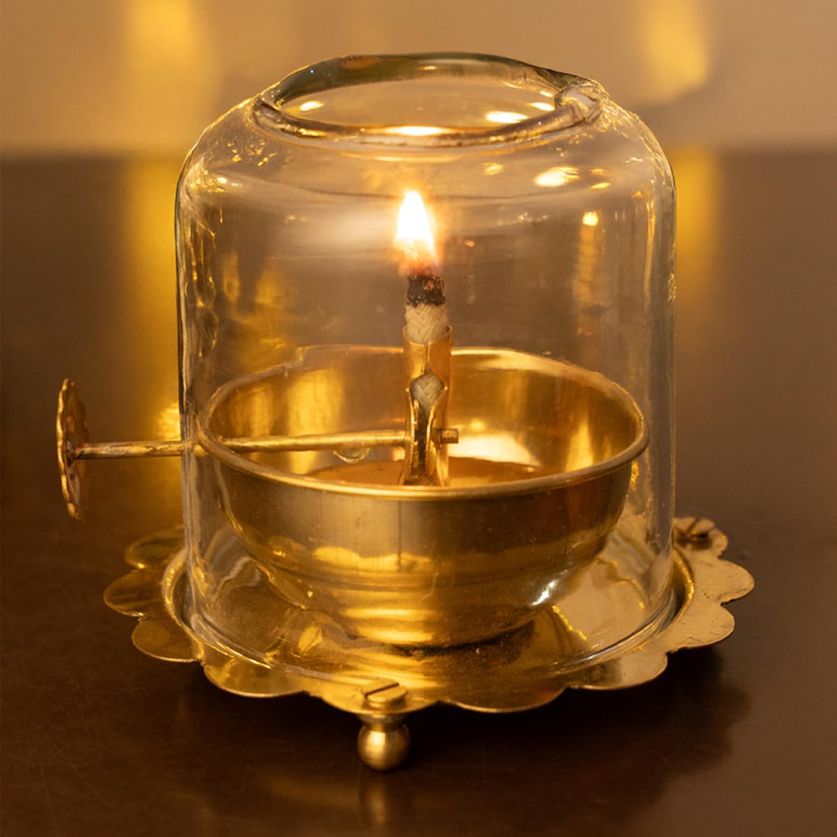 The Advitya Brass Akhand Diya With Adjustable Bati Knob Glass | Desertcart Australia