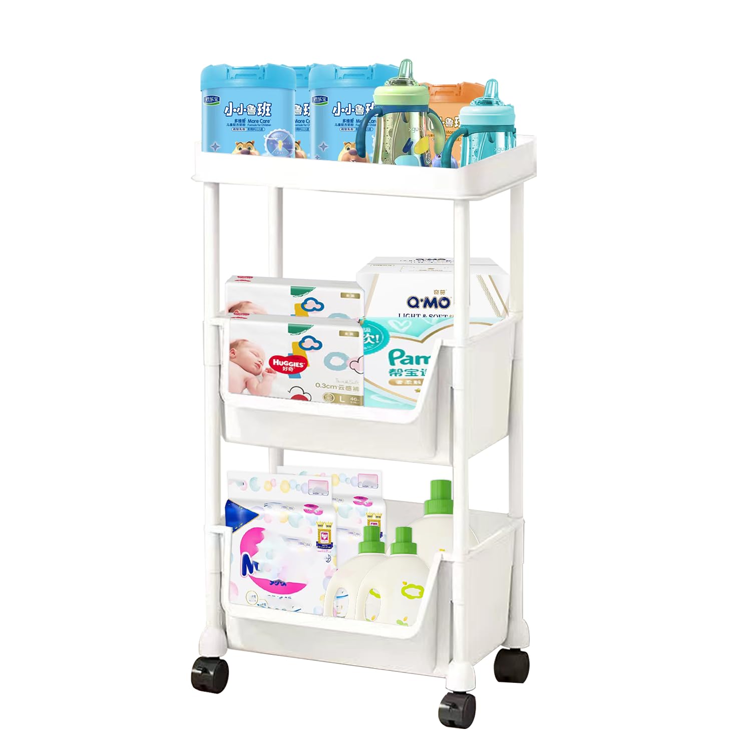 Amazon.com: Baby Diaper Caddy, Plastic Movable Diaper Cart with Wheels ...