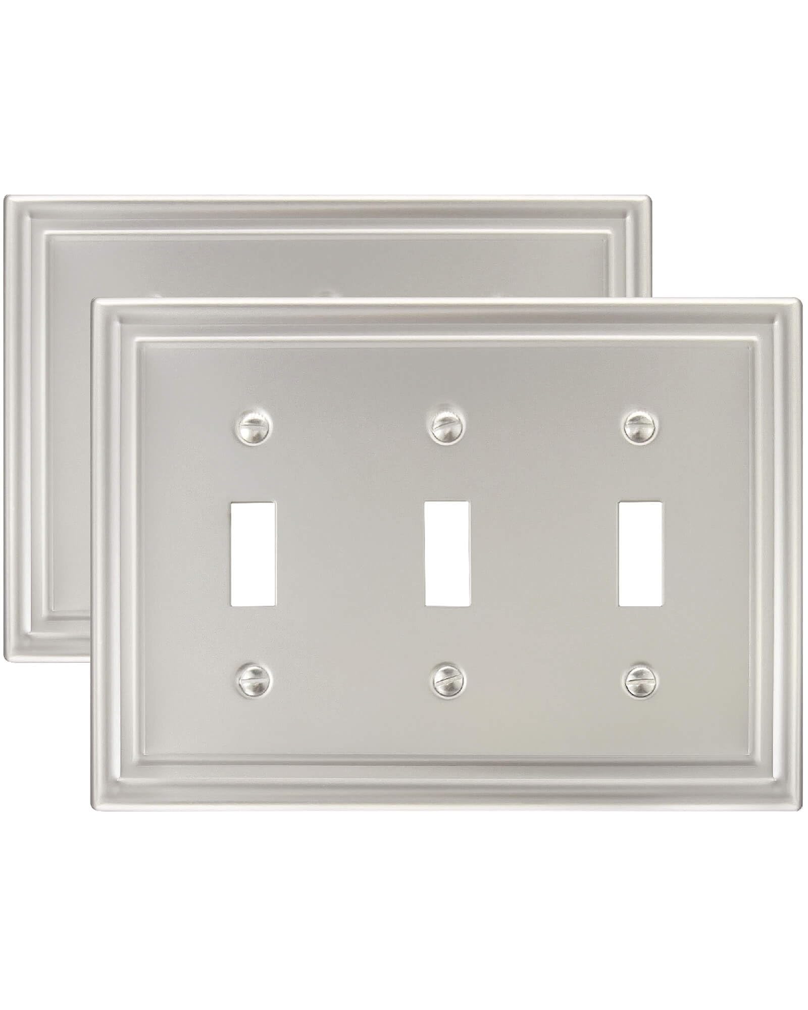ZILLSEA 2-Pack Triple Toggle Wall Plate, Satin Nickel Light Switch ...