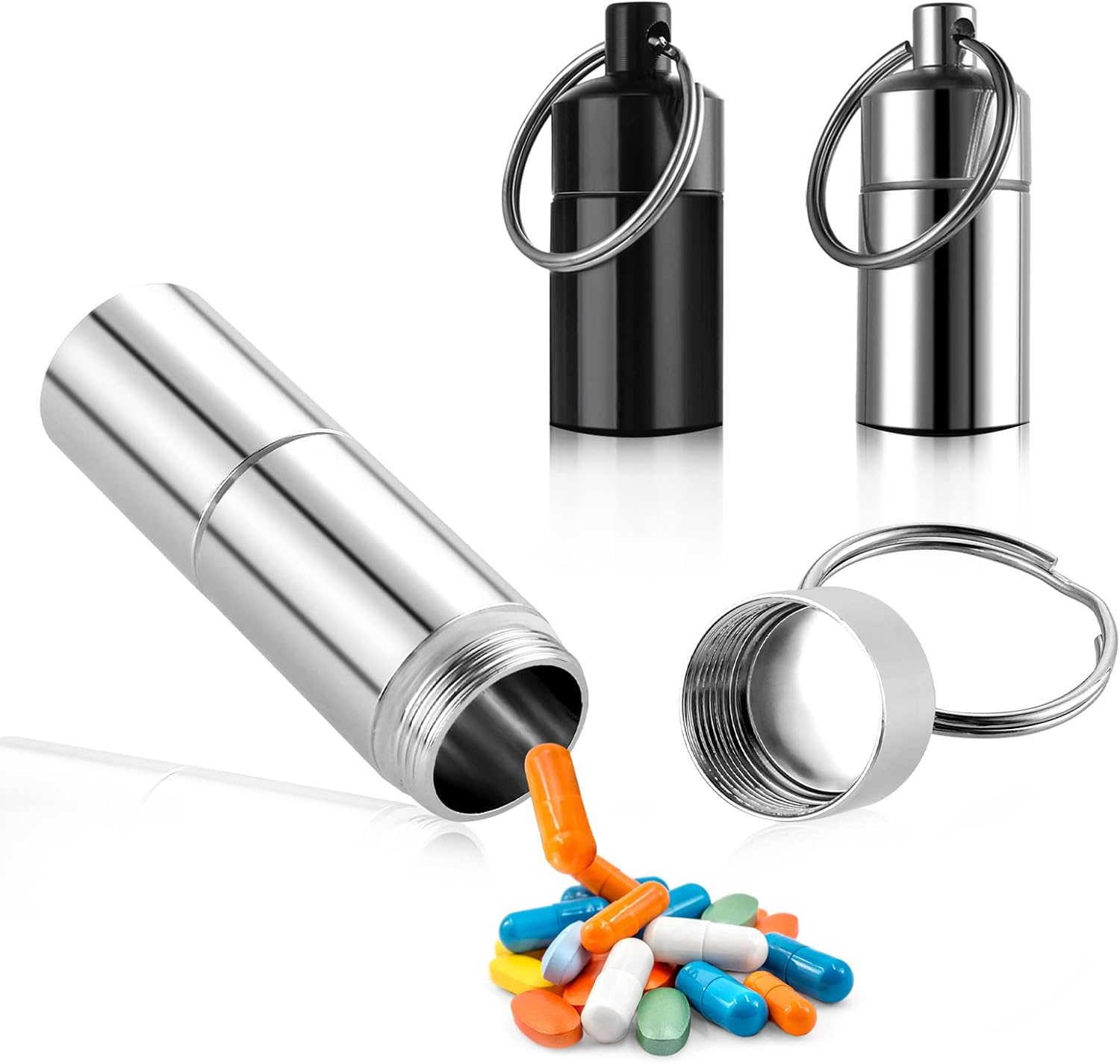 Amazon.com: Grevosea 2 Pack Portable Pill Box, Metal Keychain Pill ...