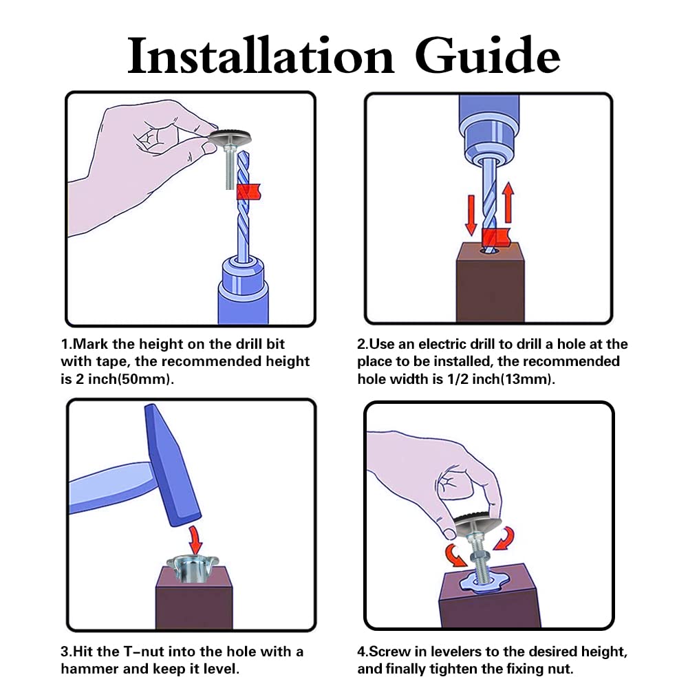 4 Set M10 Swivel Adjustable Leveling Feet, Tahikem Heavy Duty Height ...
