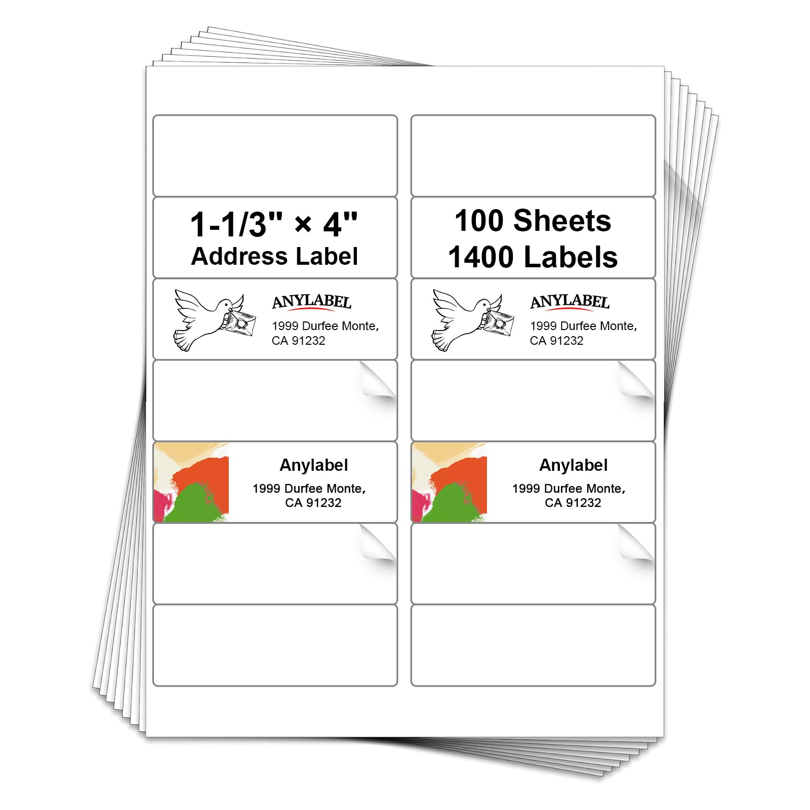 Amazon.com : Anylabel 14 Per Page Mailing Labels 1-1/3" x 4" Shipping ...