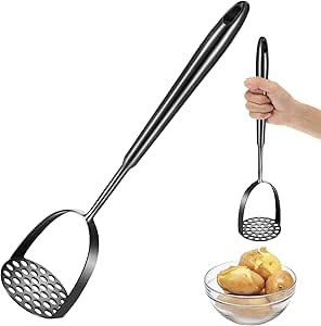 Amazon.com: Black Potato Masher Stainless Steel Potato Smasher Heavy ...