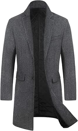 WULFUL Men's Slim Fit Winter Wool Coat Long Trench Coat Business Jacket (Grey1, Large) at Amazon ...