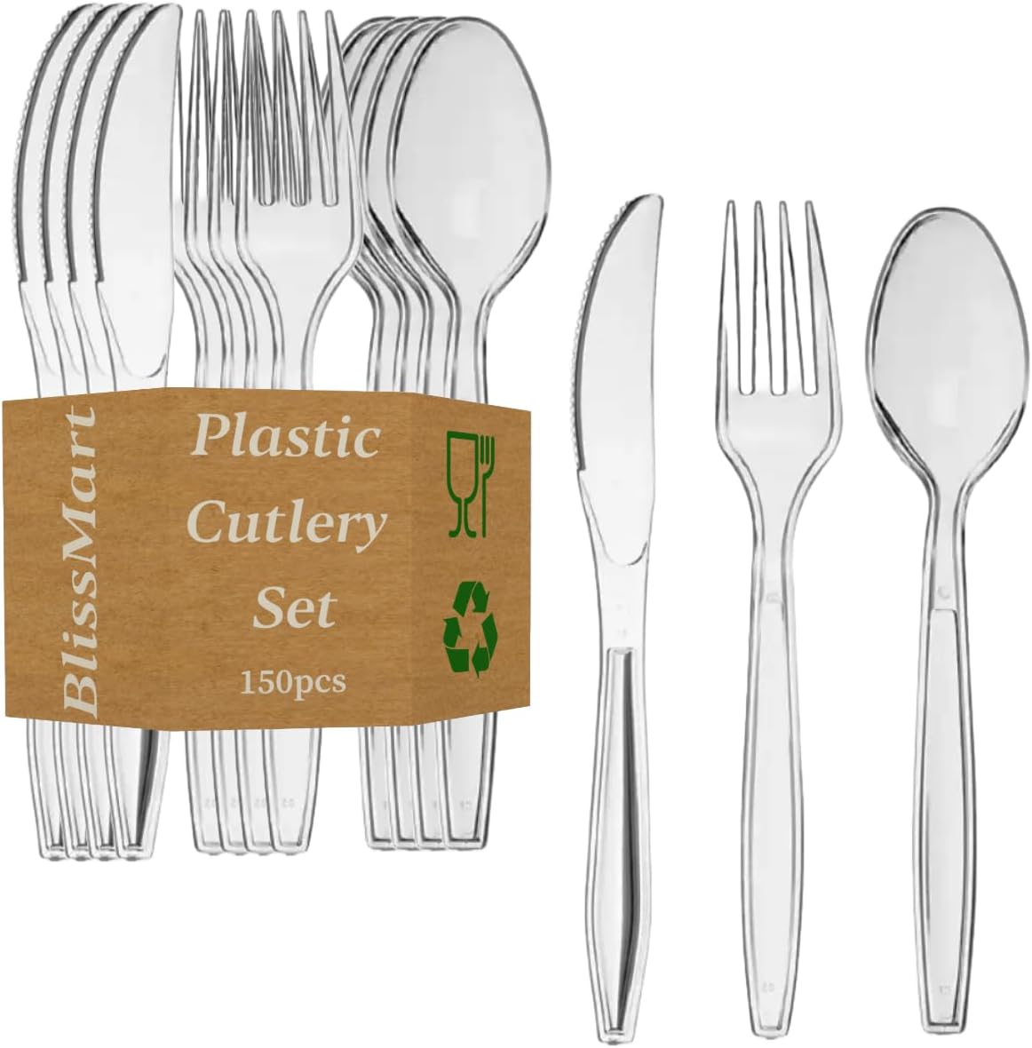 (150 Count) Heavy Duty Silverware Plastic Cutlery Set - 50 Forks 50 ...