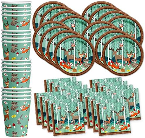 Amazon.com: Woodland Animals Birthday Party Supplies Set Plates Napkins ...